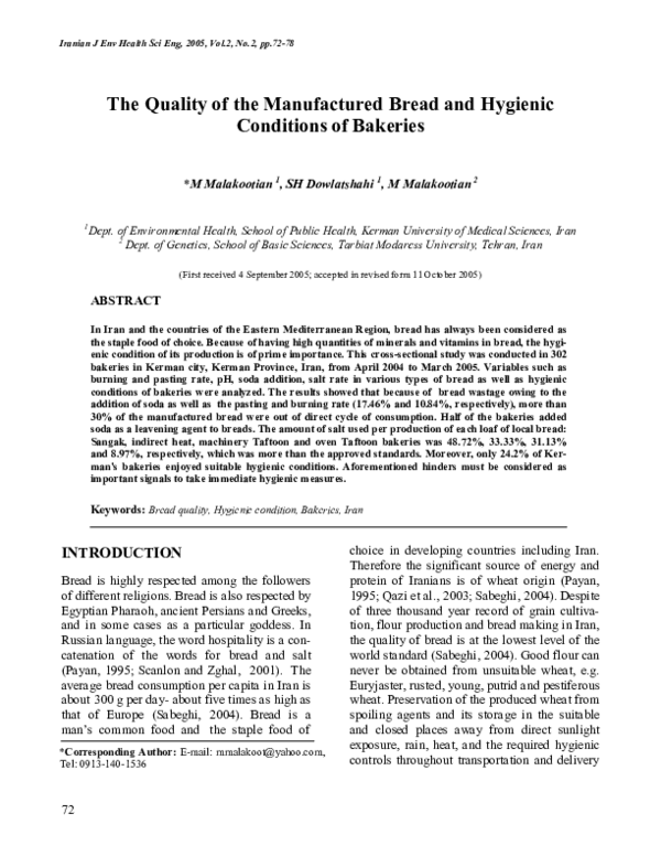 (PDF) The quality of the manufactured bread and hygienic conditions of ...