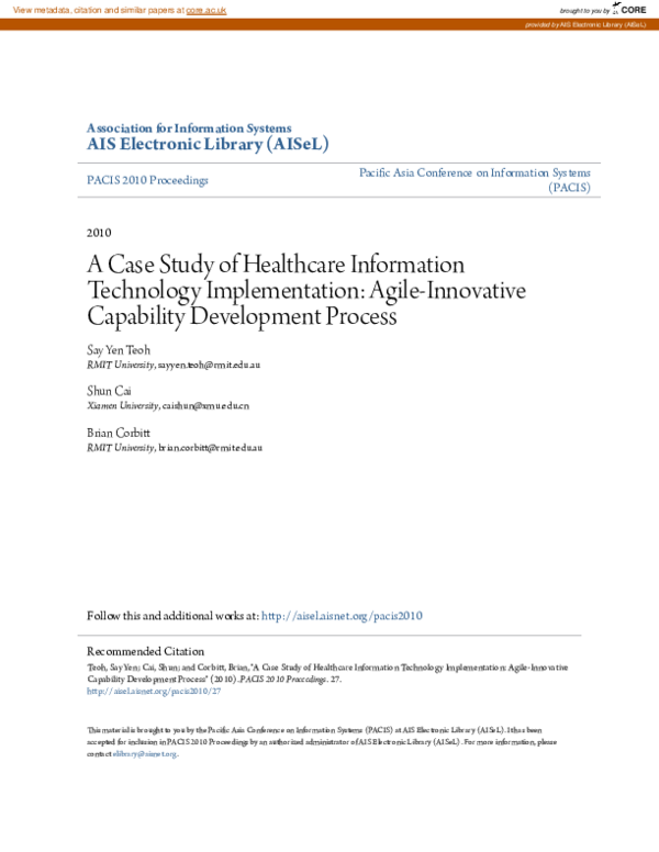 (PDF) A Case Study of Healthcare Information Technology Implementation ...