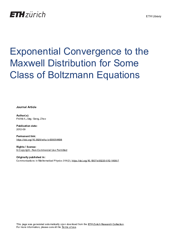 (PDF) Exponential Convergence to the Maxwell Distribution for Some Class of Boltzmann Equations
