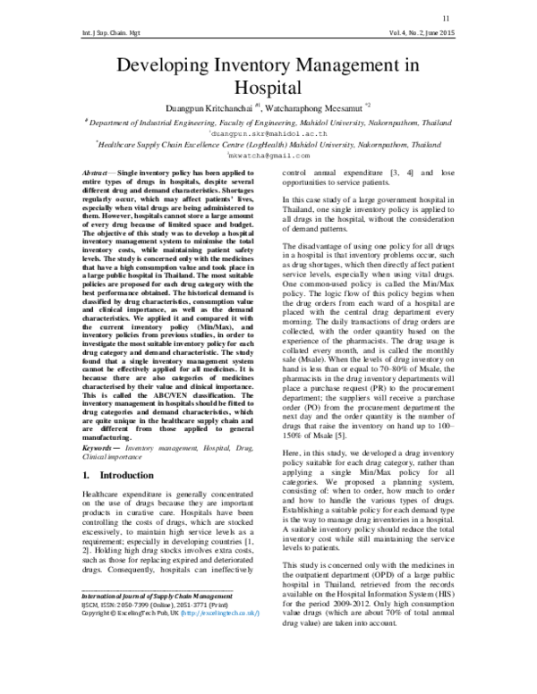 (PDF) Developing Inventory Management in Hospital