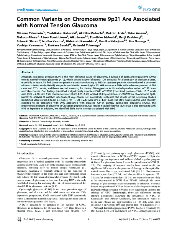 (PDF) Common Variants on Chromosome 9p21 Are Associated with Normal ...
