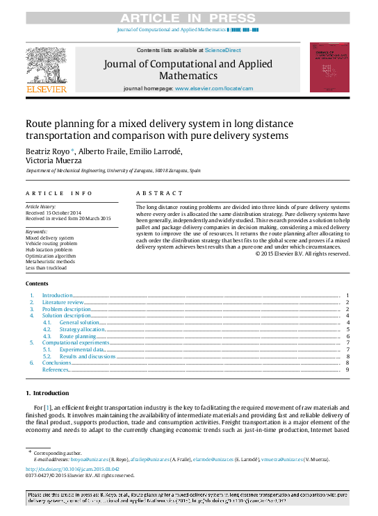 (PDF) Route planning for a mixed delivery system in long distance ...