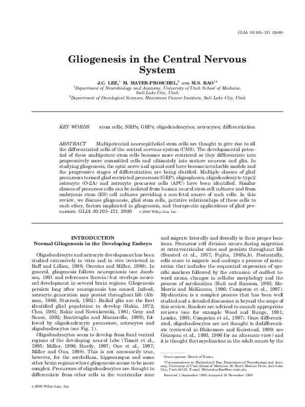 (PDF) Gliogenesis in the central nervous system