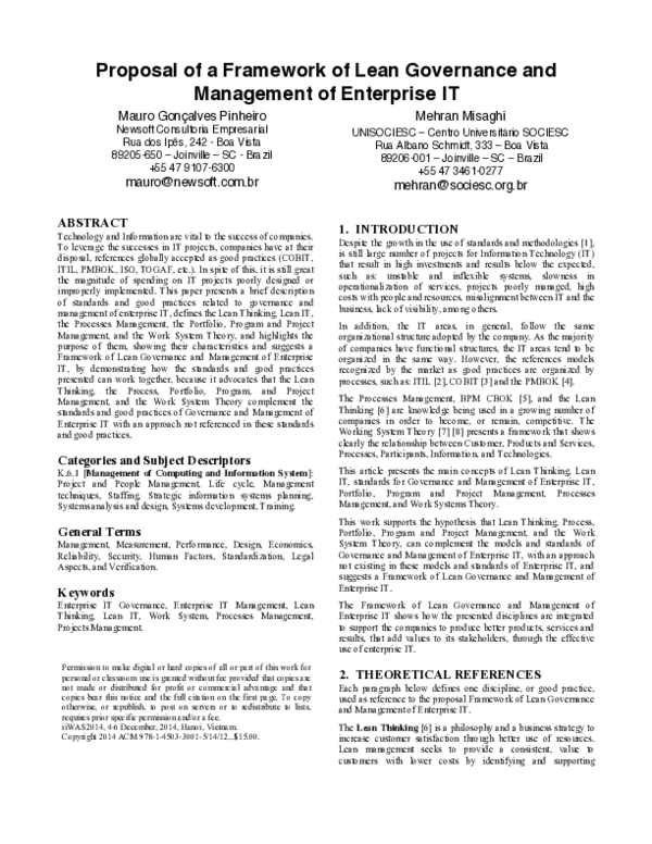 (PDF) Proposal of a Framework of Lean Governance and Management of ...