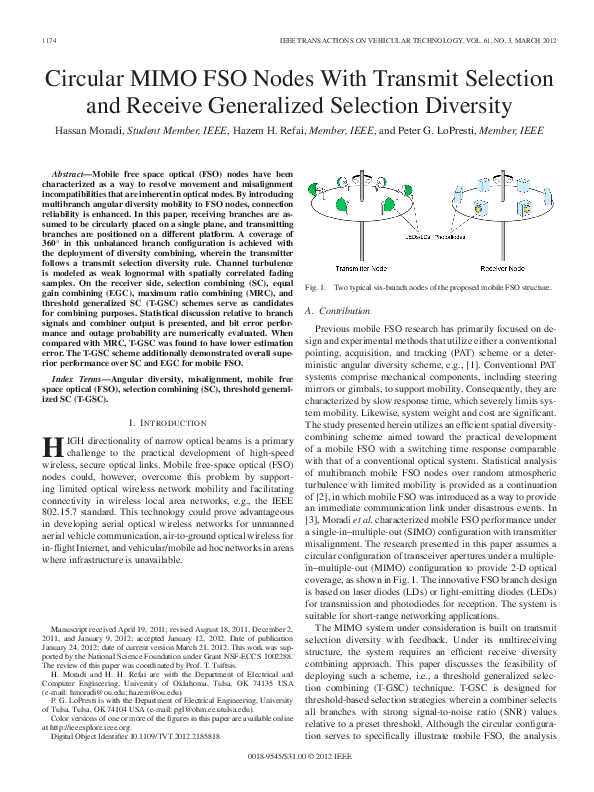 (PDF) Circular MIMO FSO Nodes With Transmit Selection and Receive Generalized Selection Diversity