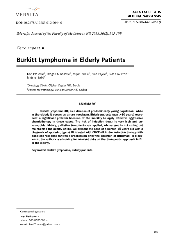 (PDF) Burkitt Lymphoma in Elderly Patients