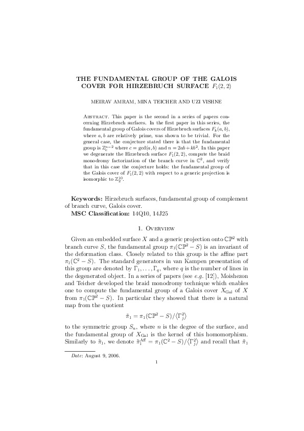 (PDF) The Fundamental Group of the Galois Cover of Hirzebruch Surface ...