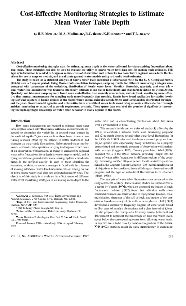 (PDF) Cost-Effective Monitoring Strategies to Estimate Mean Water Table Depth