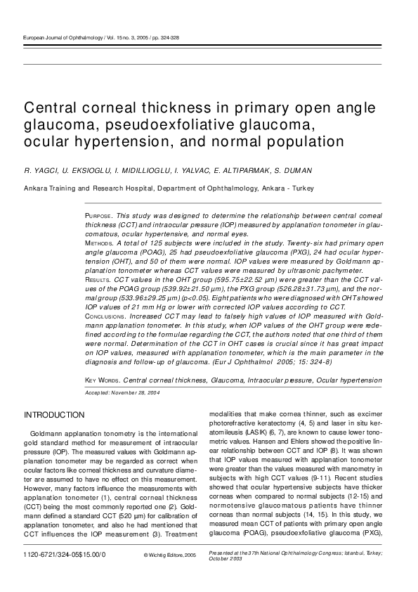 (PDF) Central Corneal Thickness in Primary Open Angle Glaucoma, Pseudoexfoliative Glaucoma ...