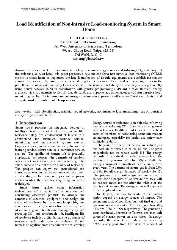 (PDF) Load identification of non-intrusive load-monitoring system in smart home