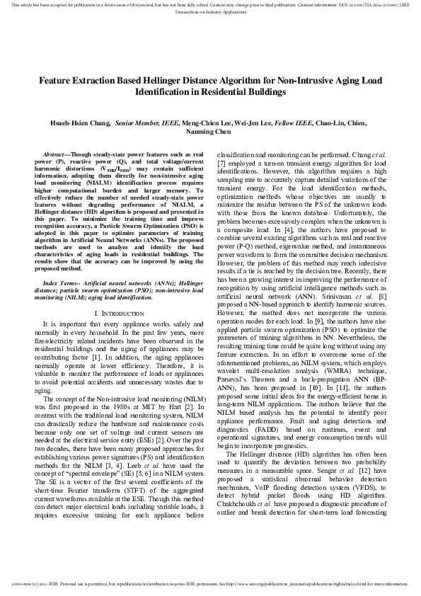 (PDF) Feature Extraction-Based Hellinger Distance Algorithm for Nonintrusive Aging Load ...