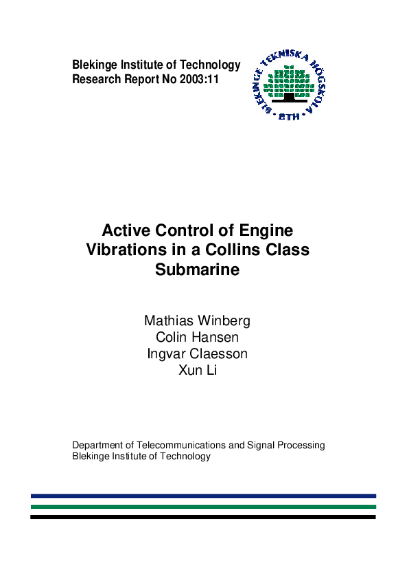 (PDF) Active Control of Engine Vibrations in a Collins Class Submarine