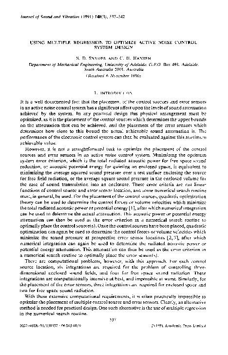 Pdf Using Multiple Regression To Optimize Active Noise Control System