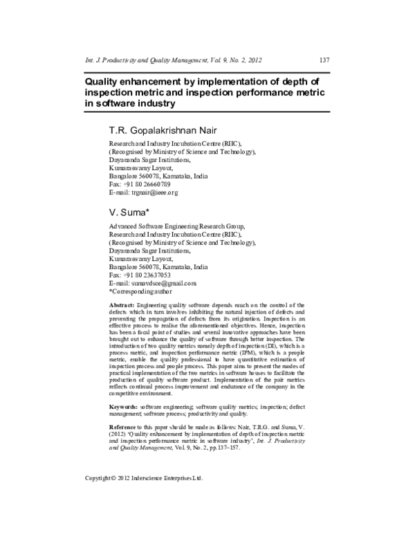 (PDF) Quality enhancement by implementation of depth of inspection metric and inspection ...