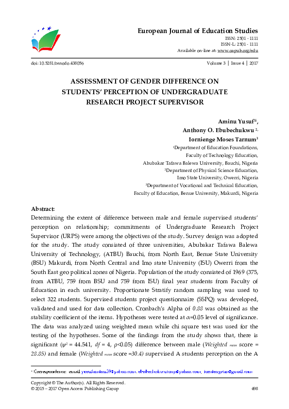 (PDF) Assessment of Gender Difference on Students’ Perception of ...