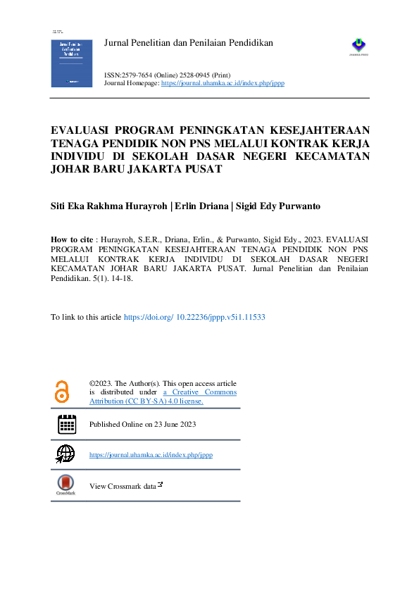 (PDF) Evaluasi Program Peningkatan Kesejahteraan Tenaga Pendidik Non PNS Melalui Kontrak Kerja ...