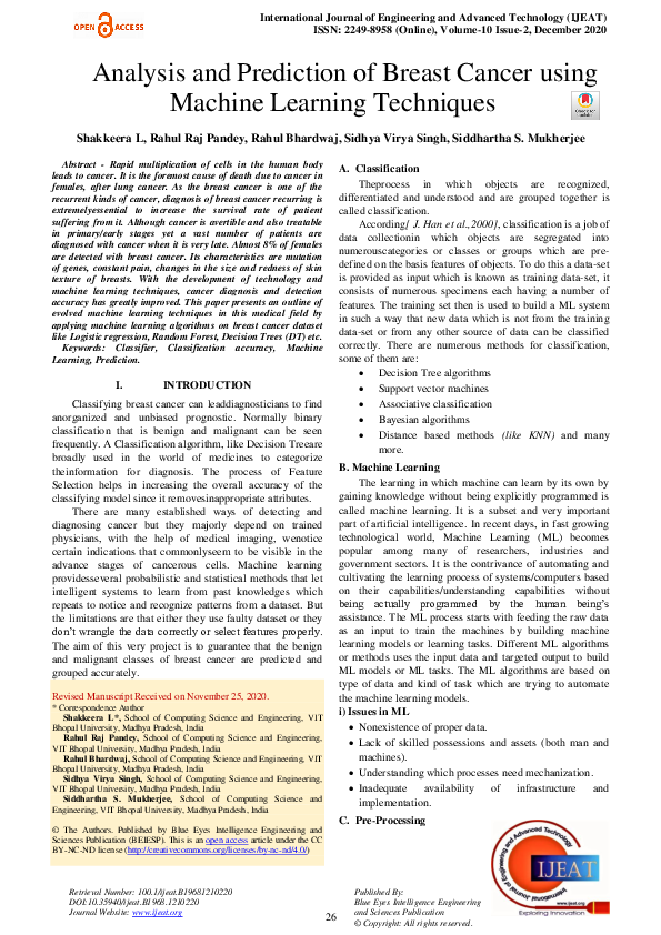 (PDF) Analysis and Prediction of Breast Cancer using Machine Learning ...