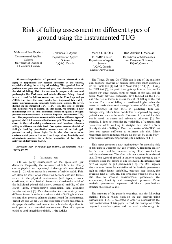 (PDF) Assessing Fall Risk with Instrumented TUG Test