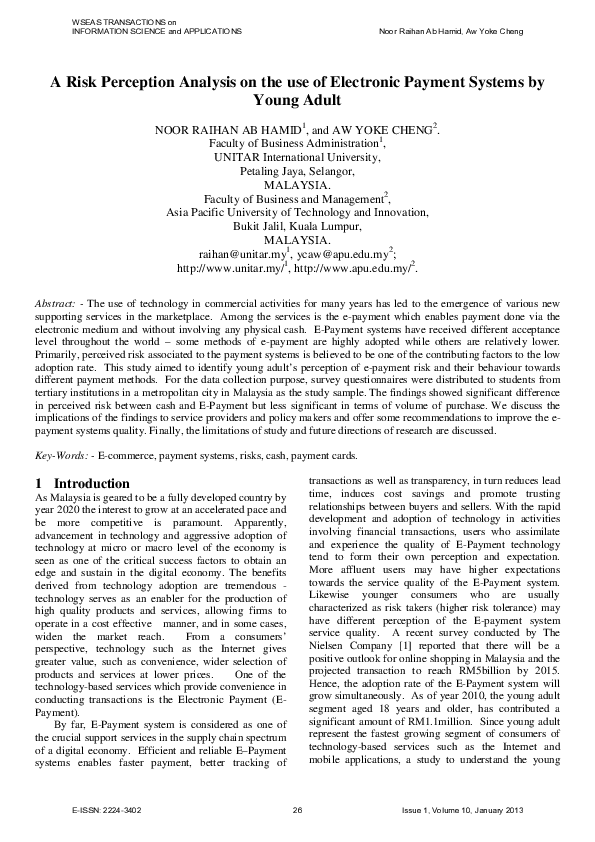 (PDF) A Risk Perception Analysis on the use of Electronic Payment ...