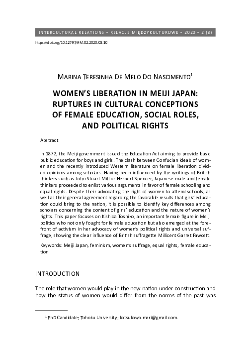 (PDF) WOMEN'S LIBERATION IN MEIJI JAPAN: RUPTURES IN CULTURAL ...