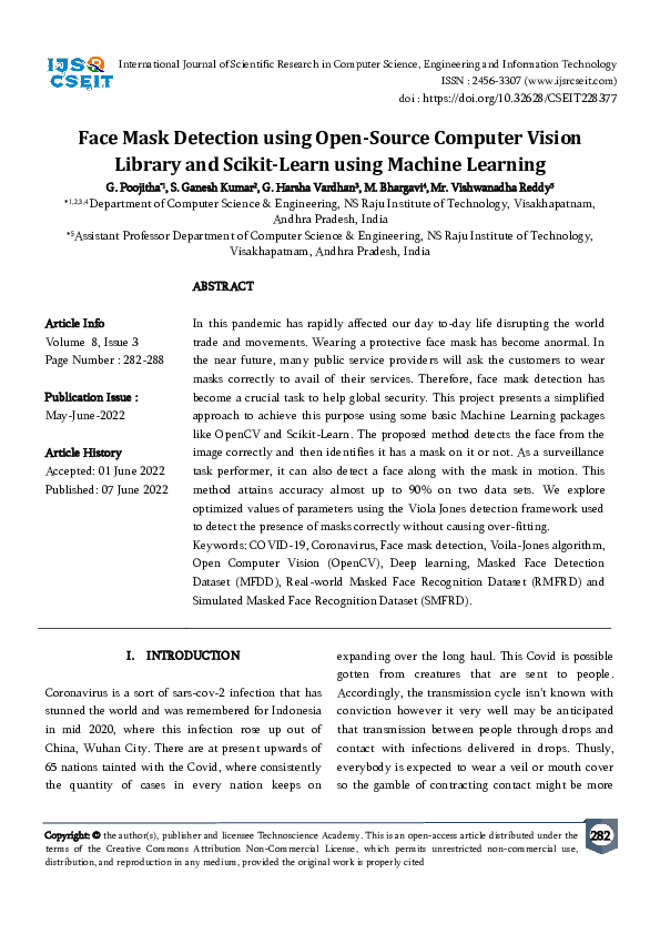 Pdf Face Mask Detection Using Open Source Computer Vision Library And