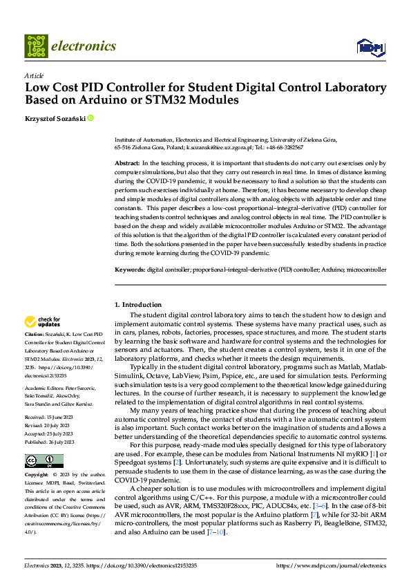(PDF) Low Cost PID Controller for Student Digital Control Laboratory Based on Arduino or STM32 ...