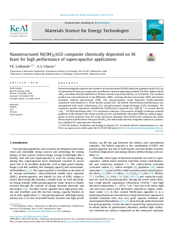(PDF) Nanostructured Ni(OH)2/rGO composite chemically deposited on Ni foam for high performance ...