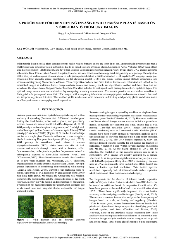 Pdf A Procedure For Identifying Invasive Wild Parsnip Plants Based On