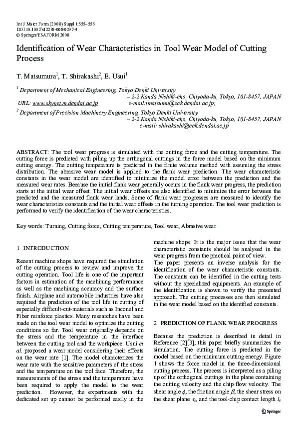 (PDF) Identification of Wear Characteristics in Tool Wear Model of ...