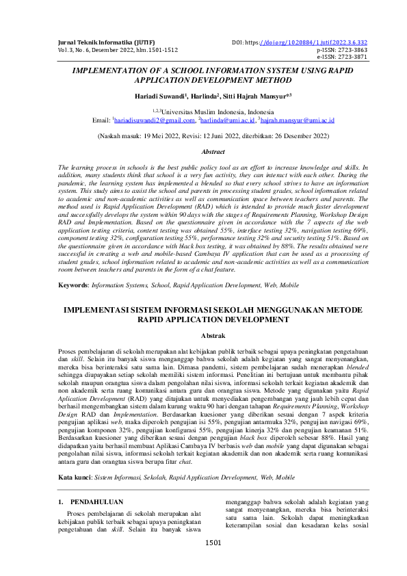(PDF) Implementation of a School Information System Using Rapid Application Development Method