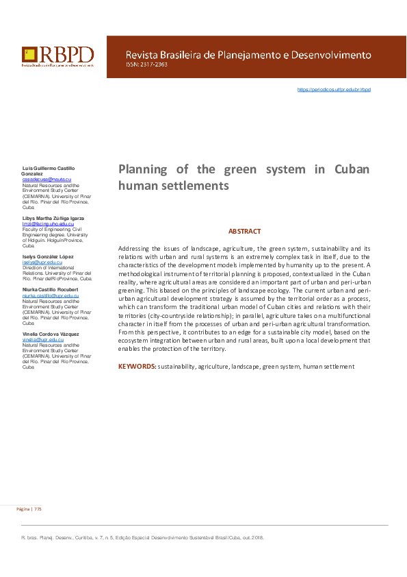 (PDF) Planning of the green system in Cuban human settlements