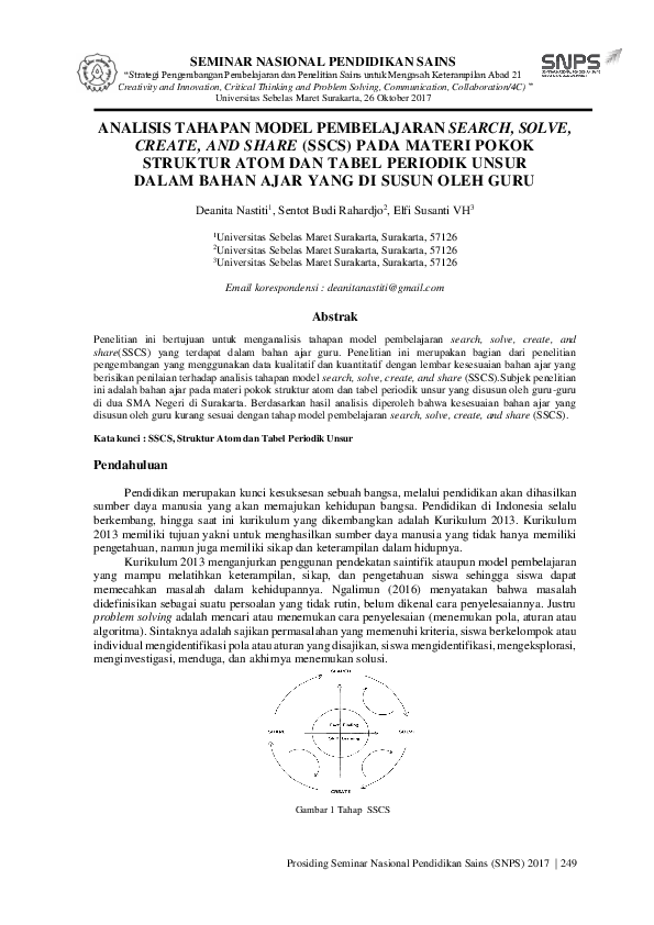 (PDF) Analisis Tahapan Model Pembelajaran Search, Solve, Create, and Share (SSCS) Pada Materi ...
