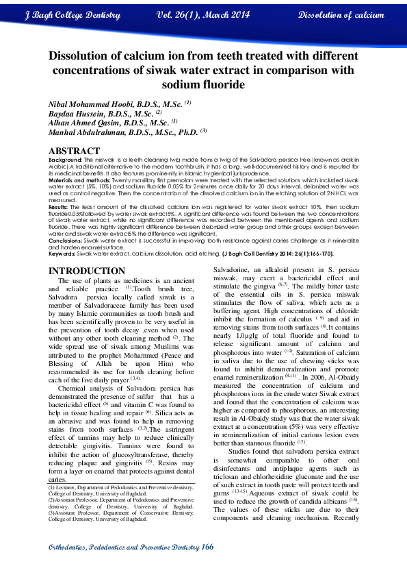(PDF) Dissolution of Calcium Ion from Teeth Treated with Different ...