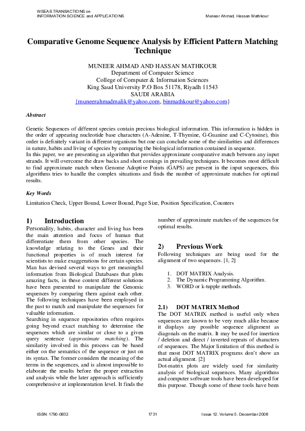 (PDF) Efficient Pattern Matching for Comparative Genome Analysis