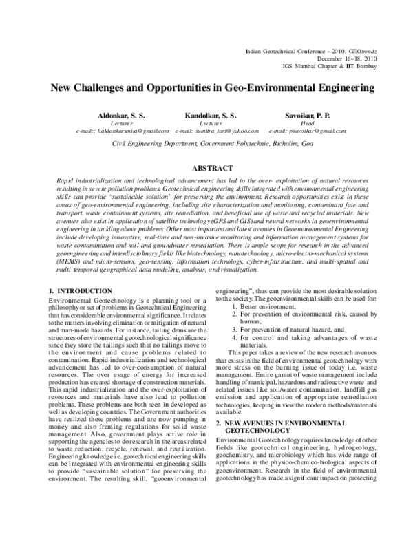 (PDF) New Challenges and Opportunities in Geo-Environmental Engineering