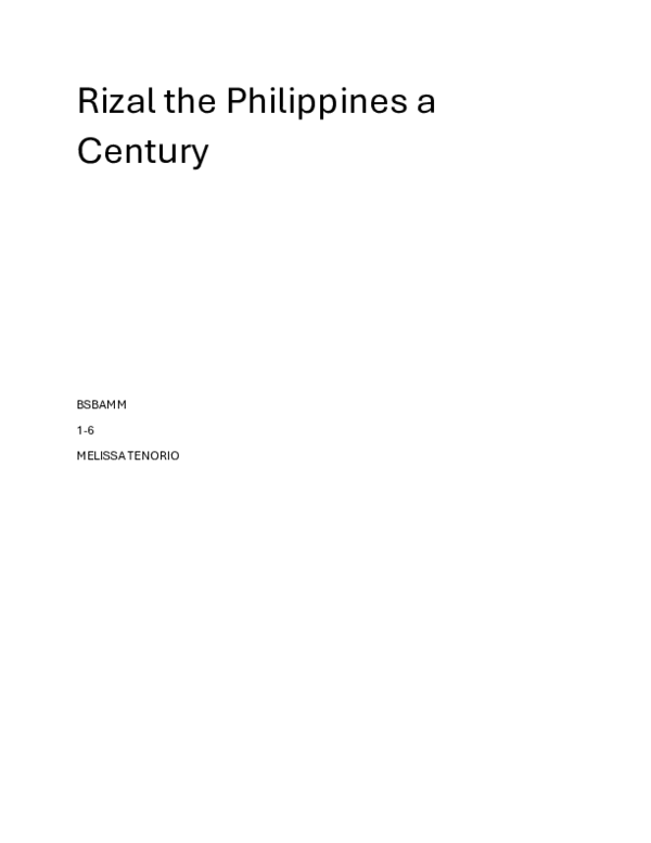 (PDF) Rizal the Philippines a Century BSBAMM