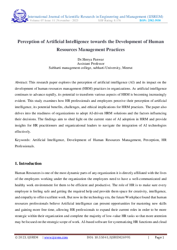 (PDF) Perception of Artificial Intelligence towards the Development of Human Resources ...