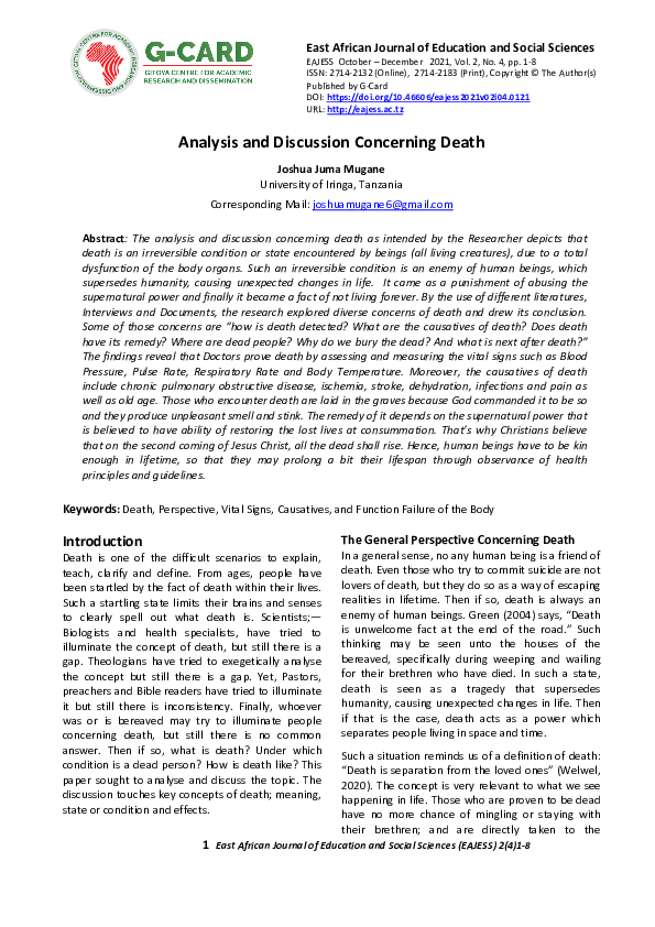 (PDF) Analysis and Discussion Concerning Death
