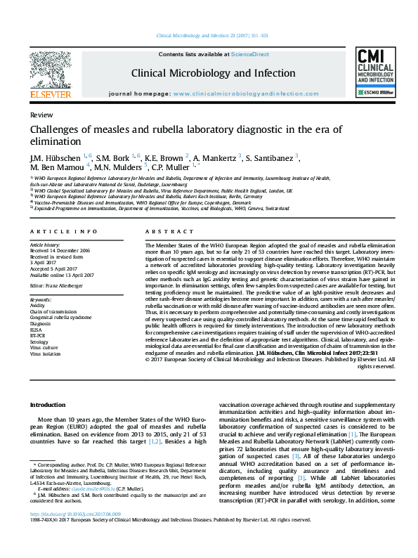 (PDF) Challenges of measles and rubella laboratory diagnostic in the era of elimination