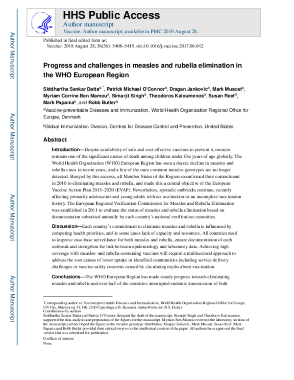 (PDF) Progress and challenges in measles and rubella elimination in the ...