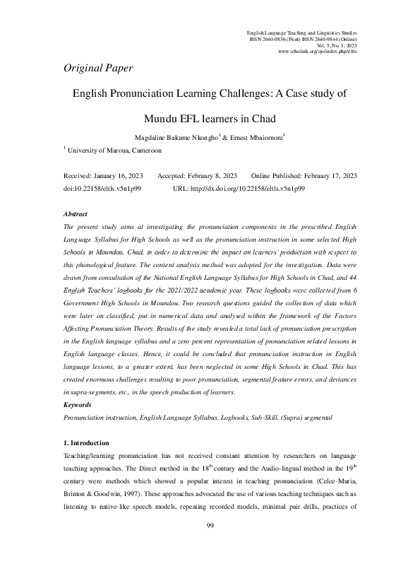 (PDF) English Pronunciation Learning Challenges: A Case study of Mundu ...