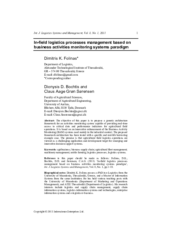 (PDF) In-field logistics processes management based on business activities monitoring systems ...
