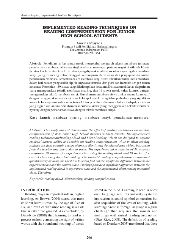 (PDF) Implemented Reading Techniques on Reading Comprehension for ...