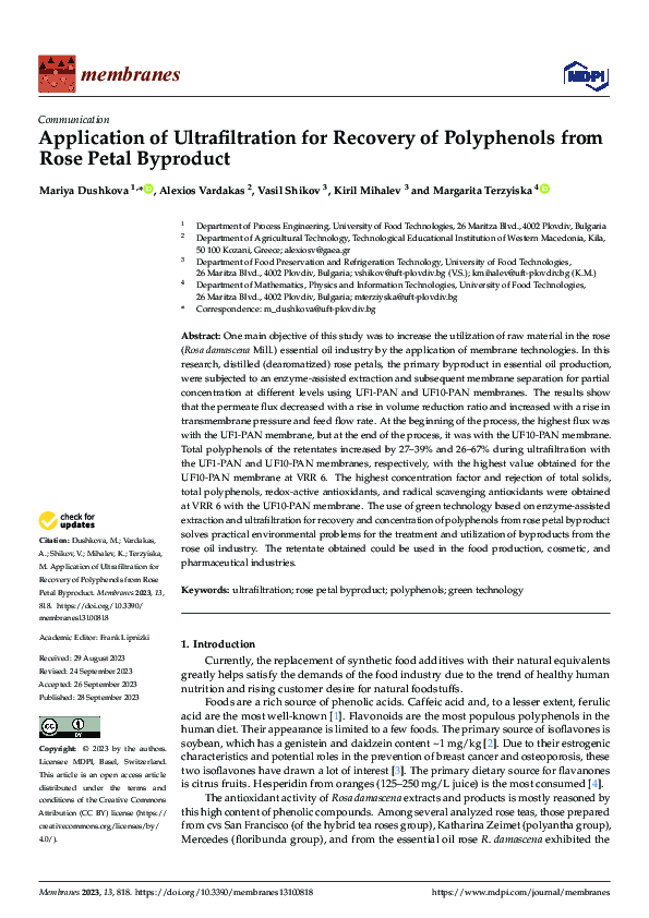 (PDF) Application of Ultrafiltration for Recovery of Polyphenols from Rose Petal Byproduct