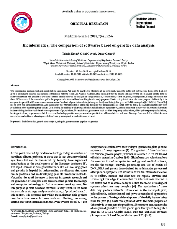 (PDF) Bioinformatics; The comparison of softwares based on genetics ...