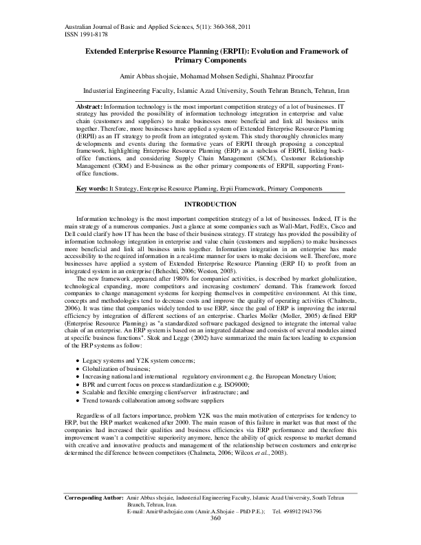 Pdf Extended Enterprise Resource Planning Erpii Evolution And Framework Of Primary Components