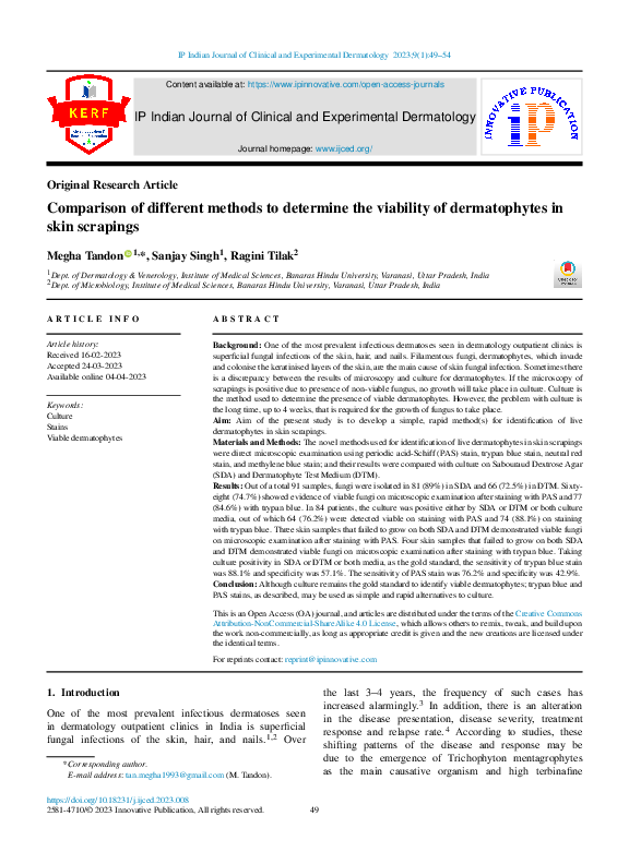 (PDF) Rapid Identification of Viable Dermatophytes in Skin Samples