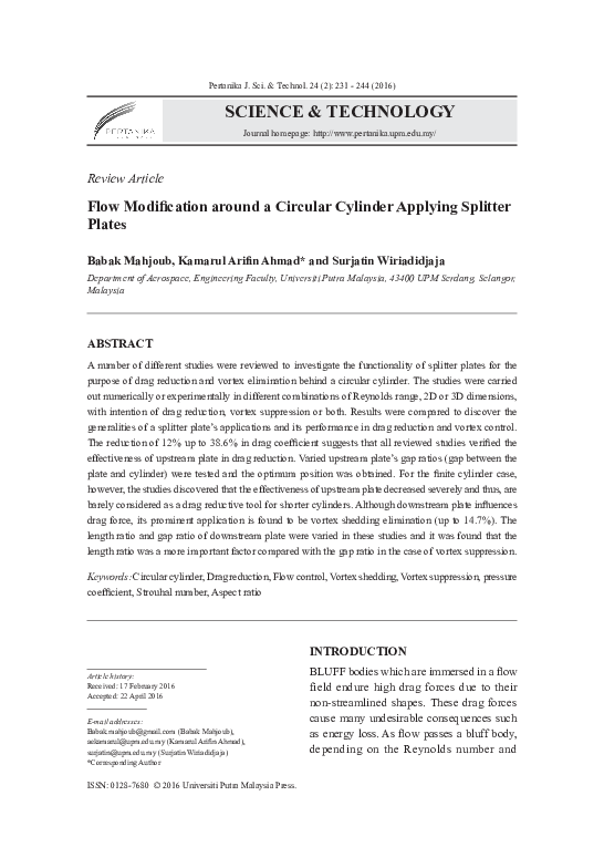 (PDF) Flow modification around a circular cylinder applying splitter ...