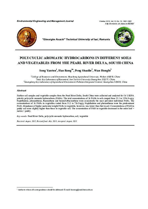 (PDF) Polycyclic Aromatic Hydrocarbons in Different Soils and Vegetables from the Pearl River ...