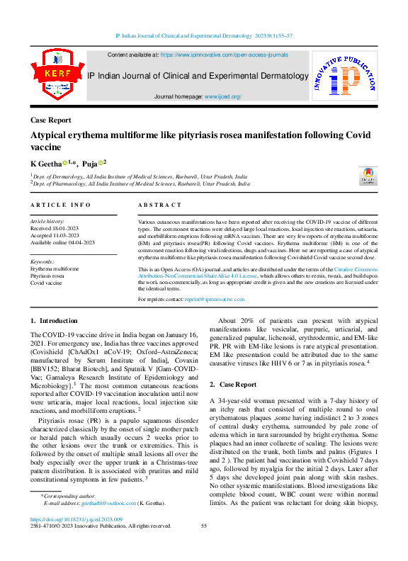 (PDF) Atypical erythema multiforme like pityriasis rosea manifestation ...